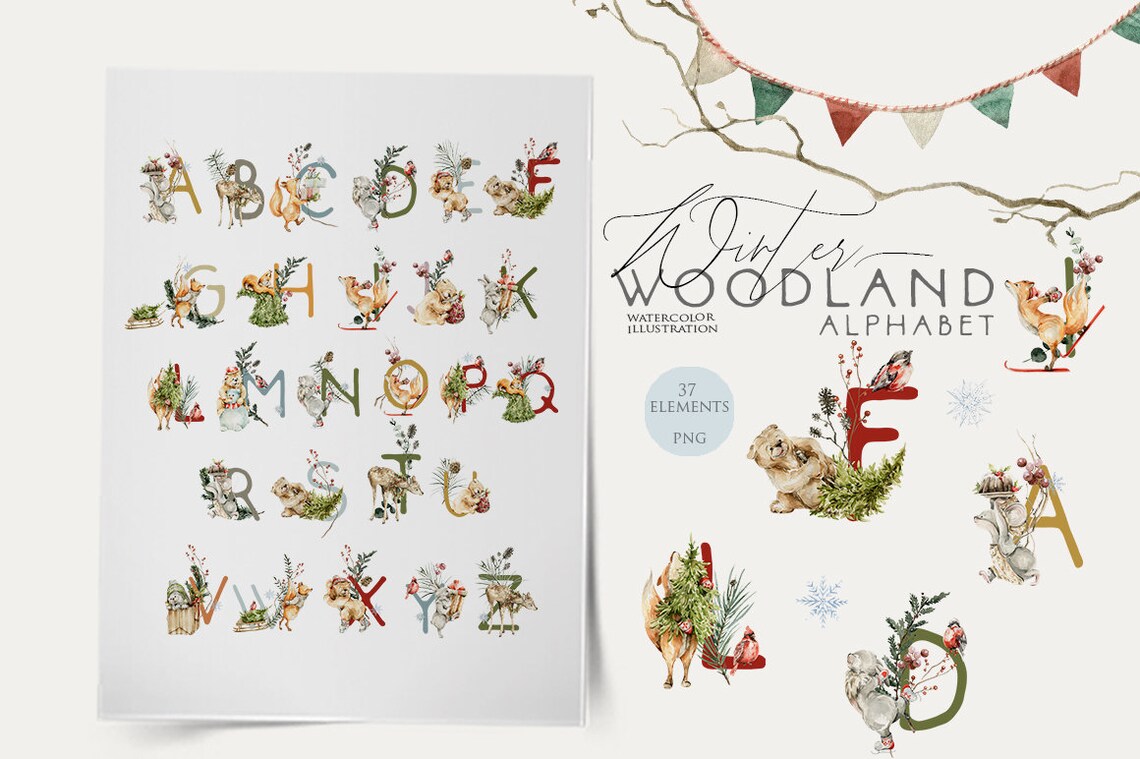 Woodland Alphabet Clipart Winter Letters Number Baby Animals Clip Art ...