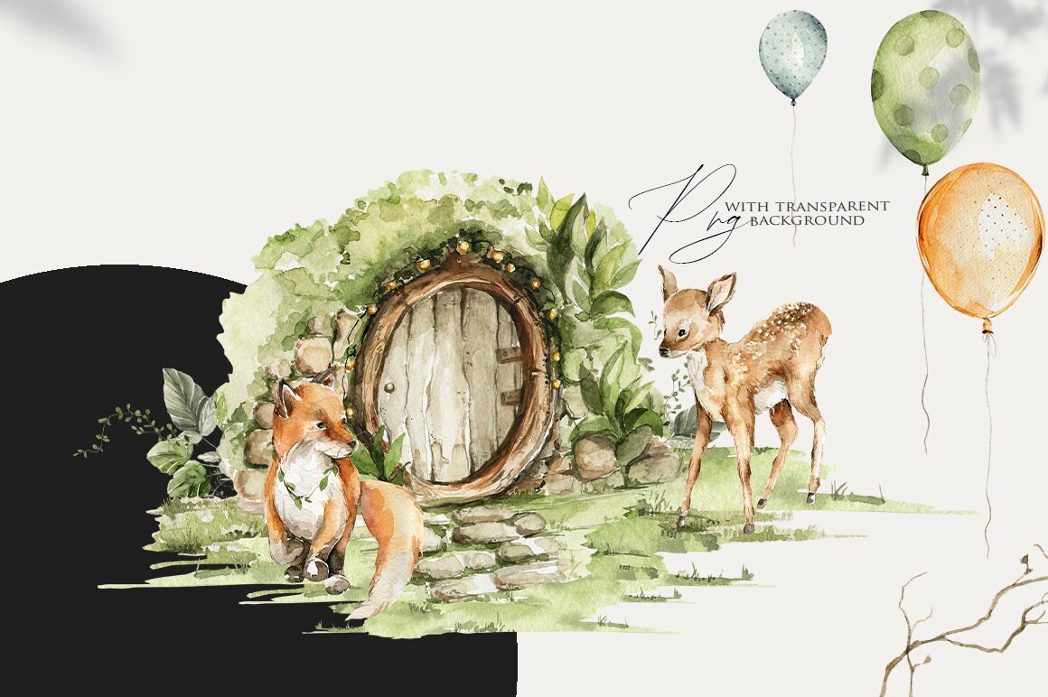 Woodland Clipart Baby Girl Clipart Watercolor Forest Animals - Etsy