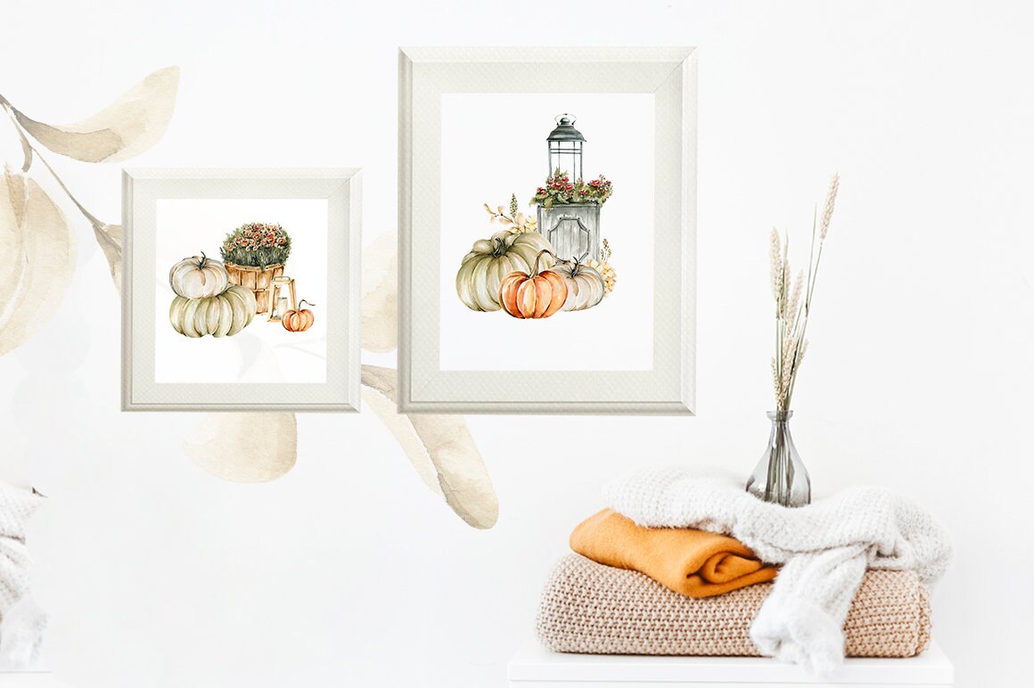 Autumn Clipart Fall Garden Clip Art Watercolor Pumpkins - Etsy