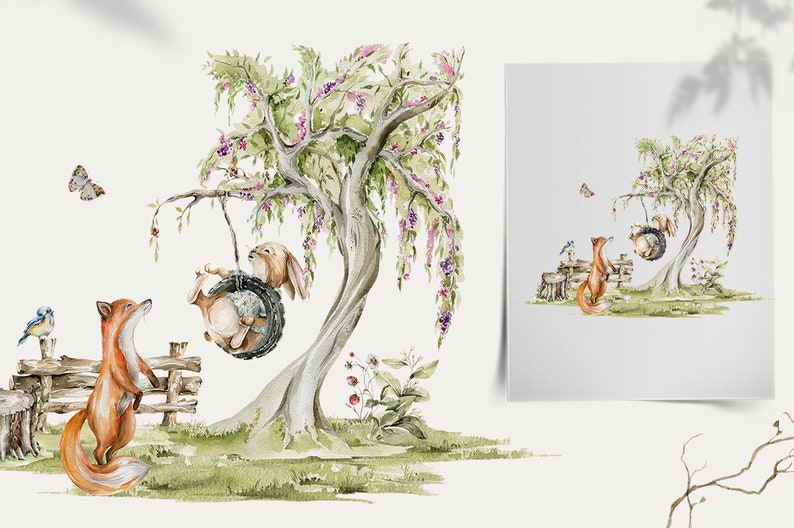 Watercolor Woodland Clipart Baby Animals Watercolor Fox Bunny Rabbit ...