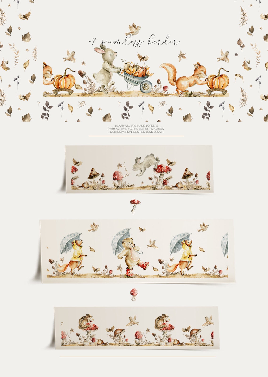 Autumn Forest Border Clipart Watercolor Animals Clip Art Woodland Frame ...