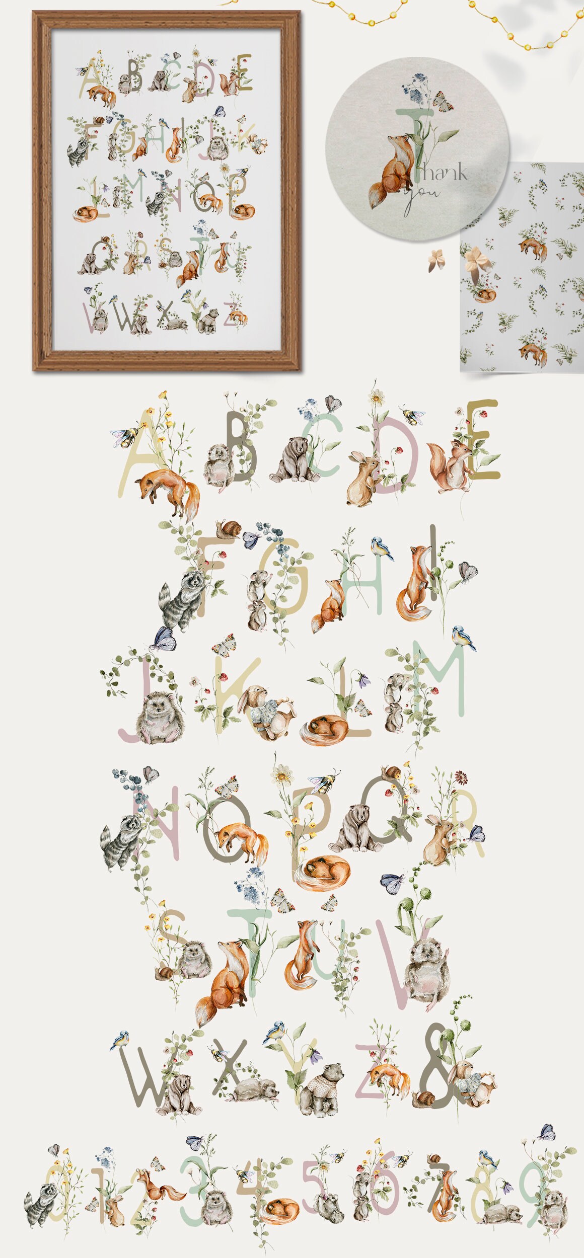 Woodland Alphabet Сute Animals Letters Fox Bear Bunny Clipart Woodland ...