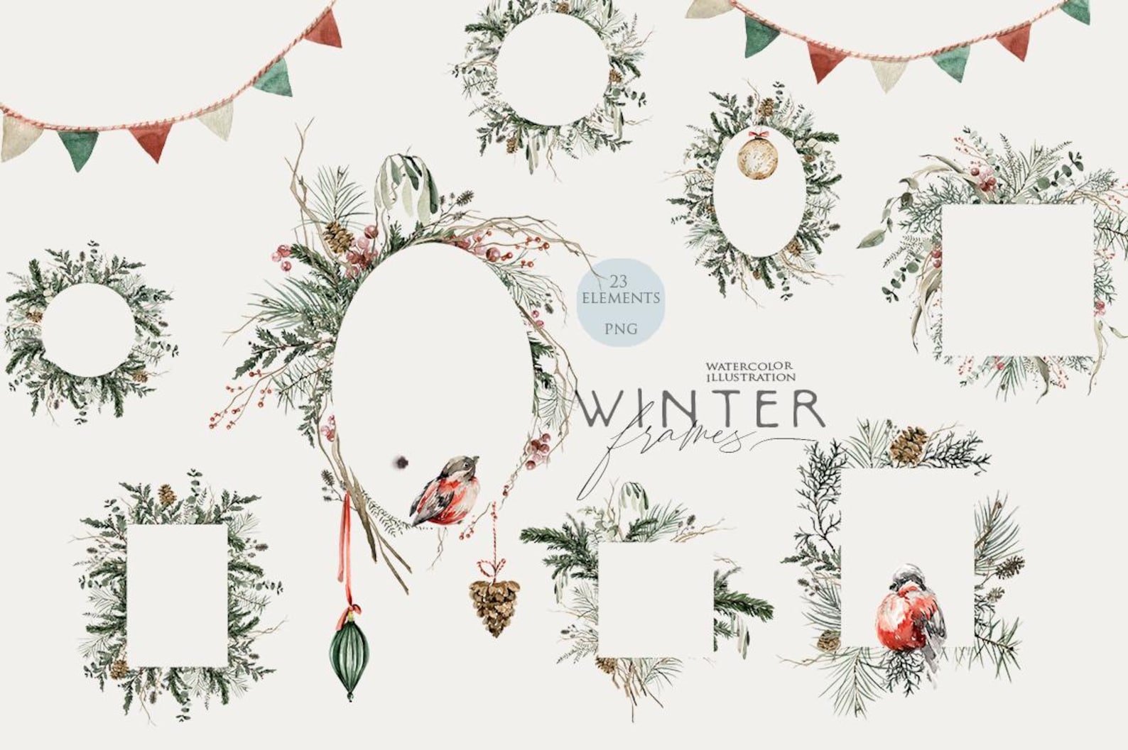 Winter Frame Clipart Christmas Border Watercolour Floral Wreath Fir ...