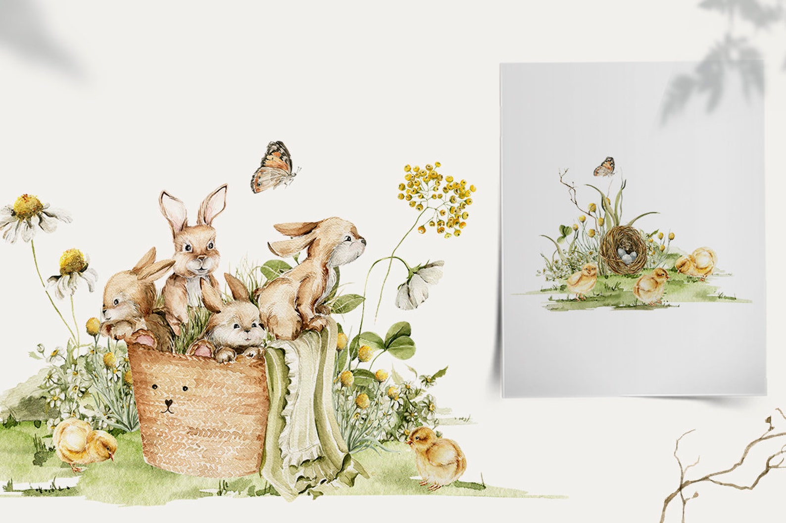 Watercolor Easter Clipart Cute Bunny Watercolour Woodland Rabbit Nest ...