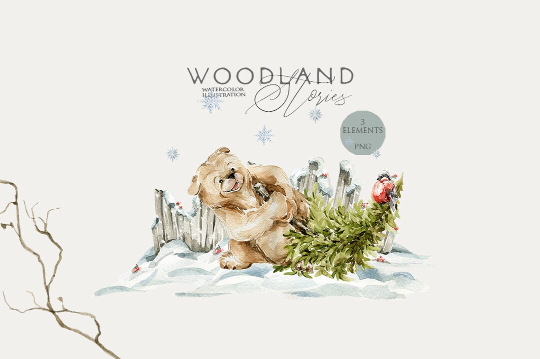 Christmas Animals Clipart Watercolor Bear Winter Woodland Tree Clip Art ...