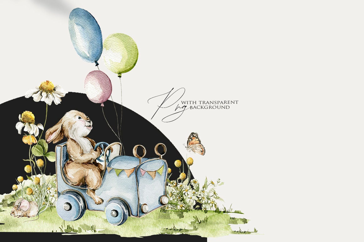 Woodland Animals Clipart Watercolor Bunny Cute Baby Rabbit Nursery ...