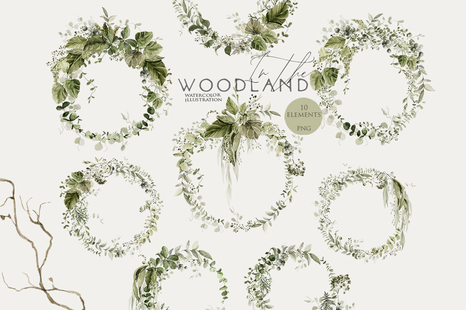 Greenery Wreath Clipart Watercolor Floral Frame Green Leaves ...