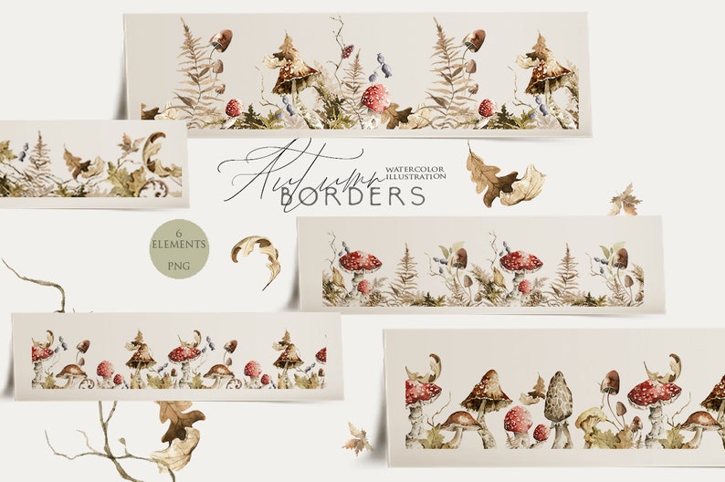 Autumn Floral Border Clipart Watercolor Fall Leaves Clip Art Mushrooms ...
