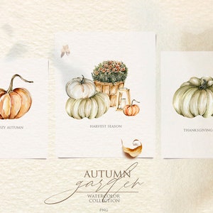 Autumn Clipart Fall Garden Clip Art Watercolor Pumpkins Lantern Harvest ...