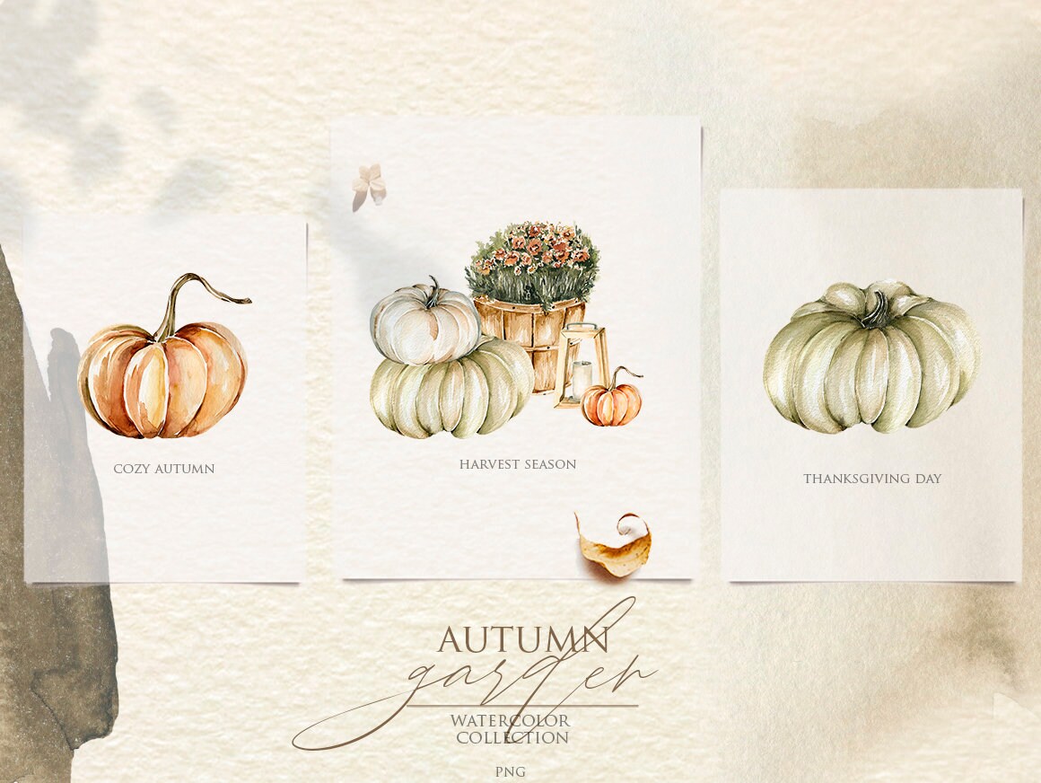 Autumn Clipart Fall Garden Clip Art Watercolor Pumpkins - Etsy