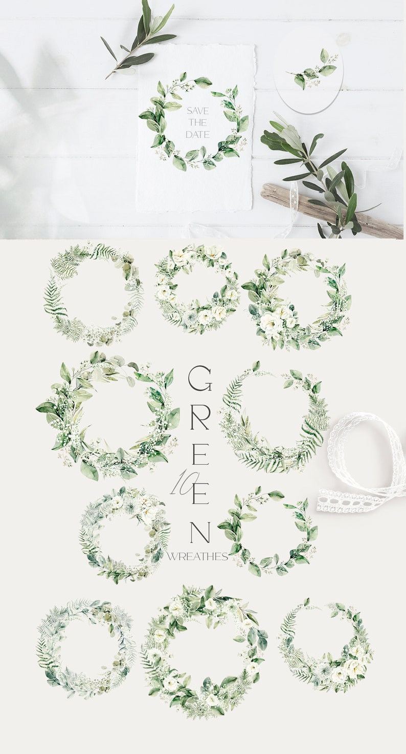 Watercolor Greenery Wreath, Floral Clipart, Green Leaves Frame ...
