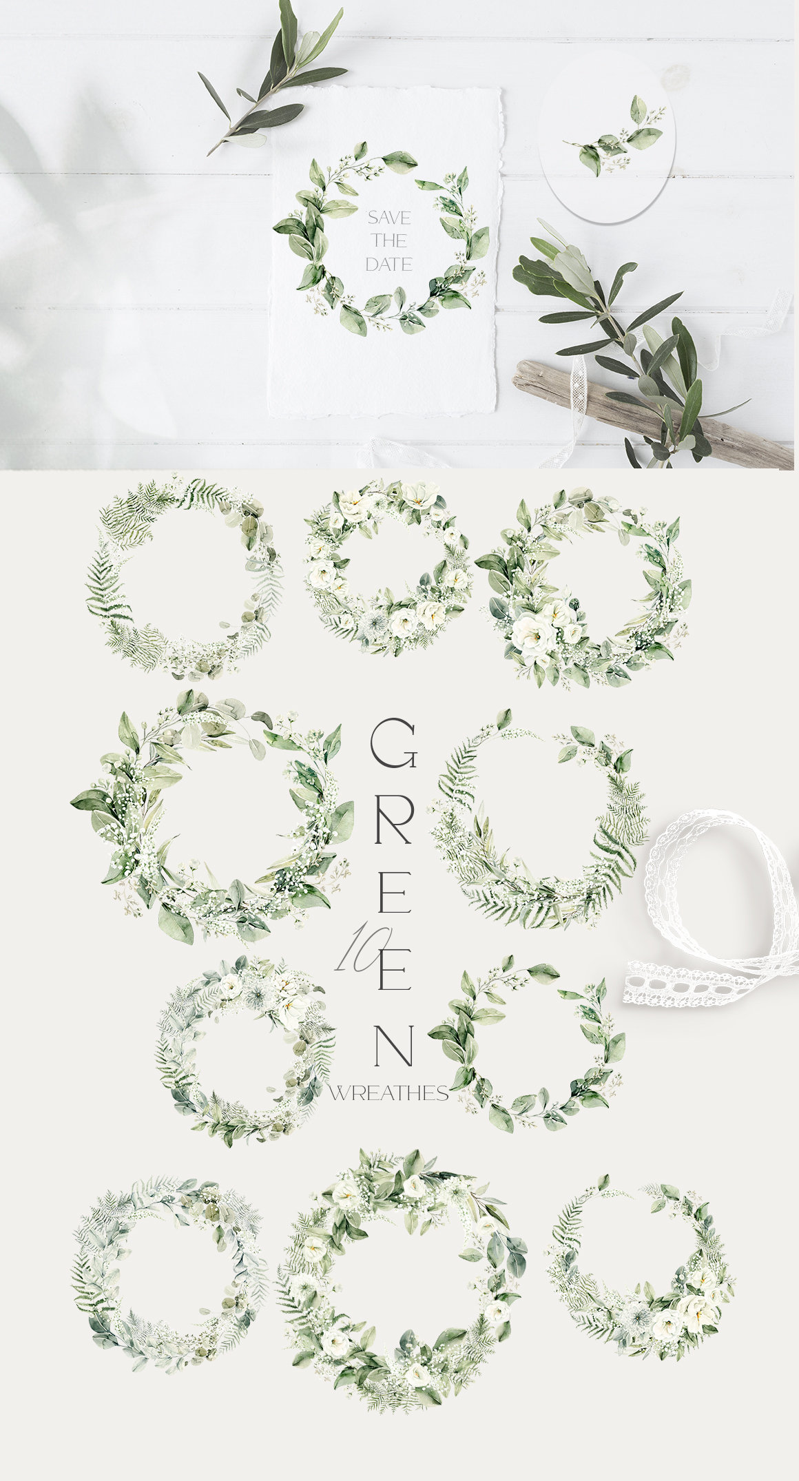Watercolor Greenery Wreath, Floral Clipart, Green Leaves Frame ...