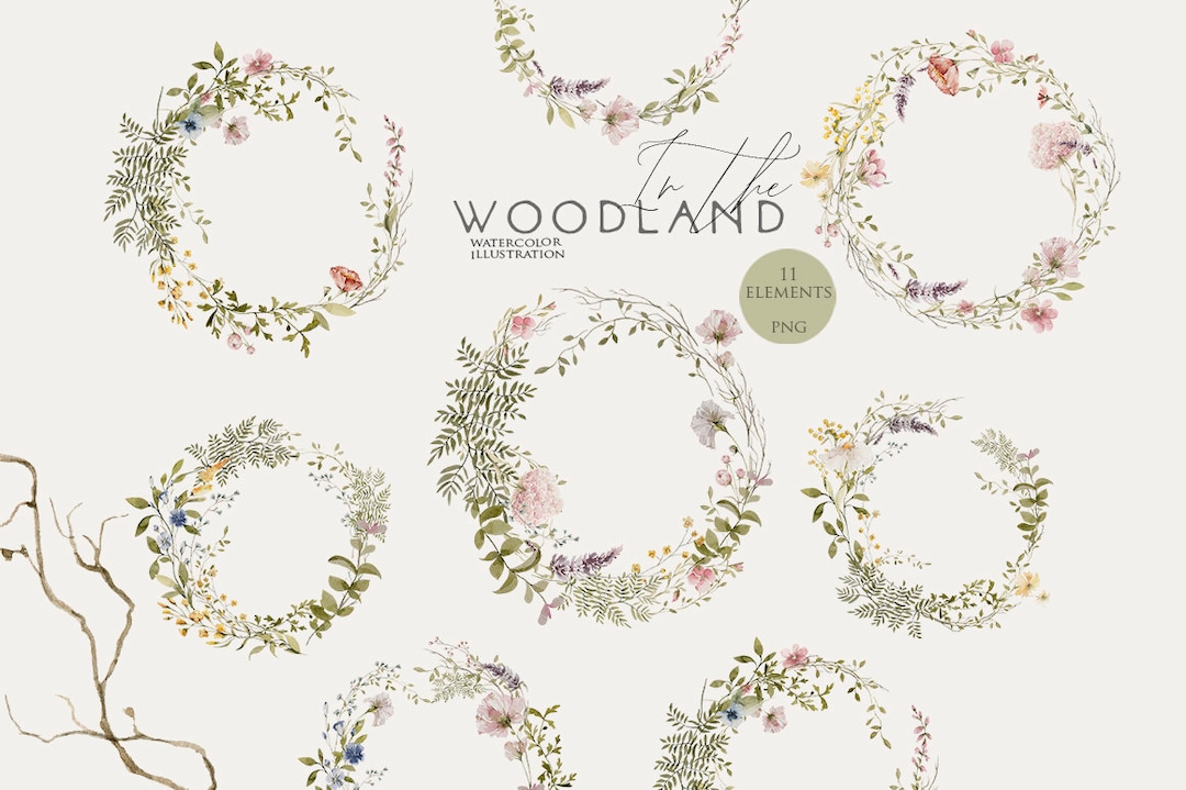 Woodland Clipart Floral Wreath Watercolor Wildflowers Field Flowers ...
