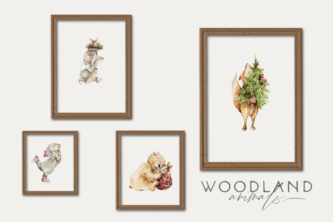 Christmas Animals Clipart Watercolor Woodland Animal Winter Holiday ...