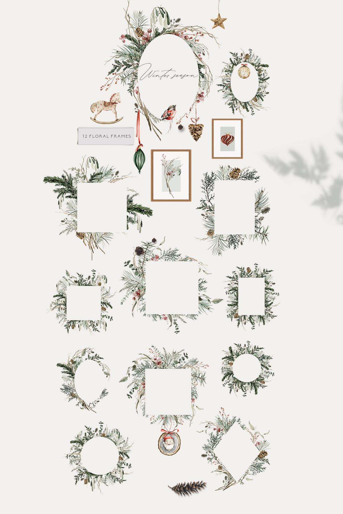 Winter Frame Clipart Christmas Border Watercolour Floral Wreath Fir ...
