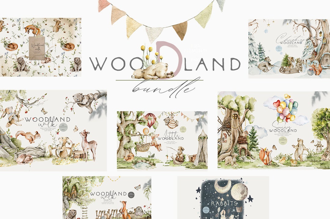 Woodland Clipart Bundle Baby Animals Watercolor Animal Forest Bear ...