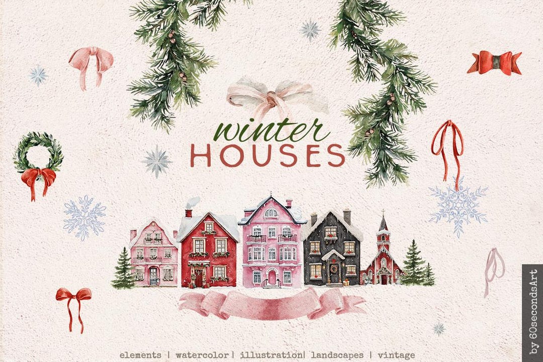 Christmas Houses Clipart Watercolor House Christmas Town Clip Art ...