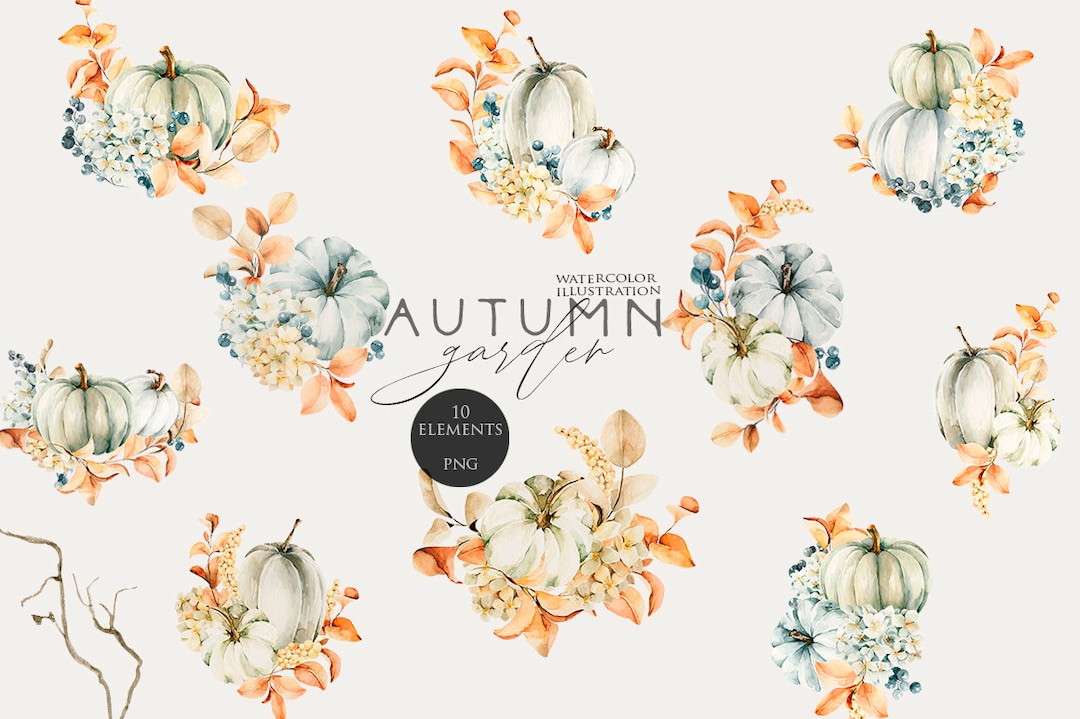 Autumn Clipart Watercolor Pumpkins Fall Garden Composition Autumn ...