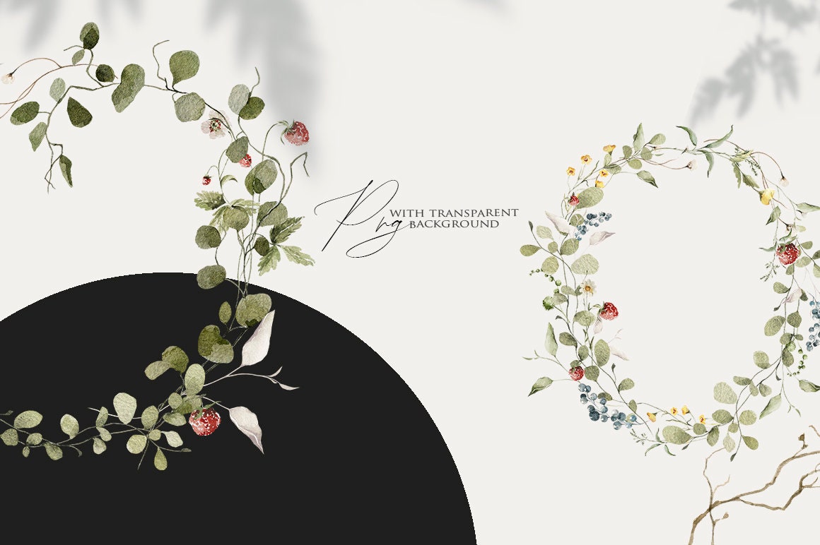 Watercolor Wreath Floral Clipart Green Leaves Frame Watercolour ...