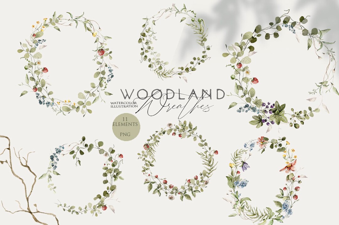 Watercolor Wreath Floral Clipart Green Leaves Frame Watercolour ...