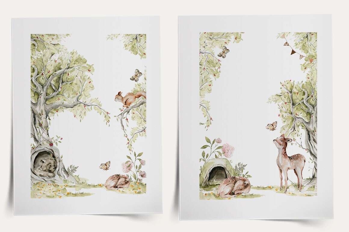 Woodland Clipart Watercolor Baby Animals Nursery Art Decor Woodland ...