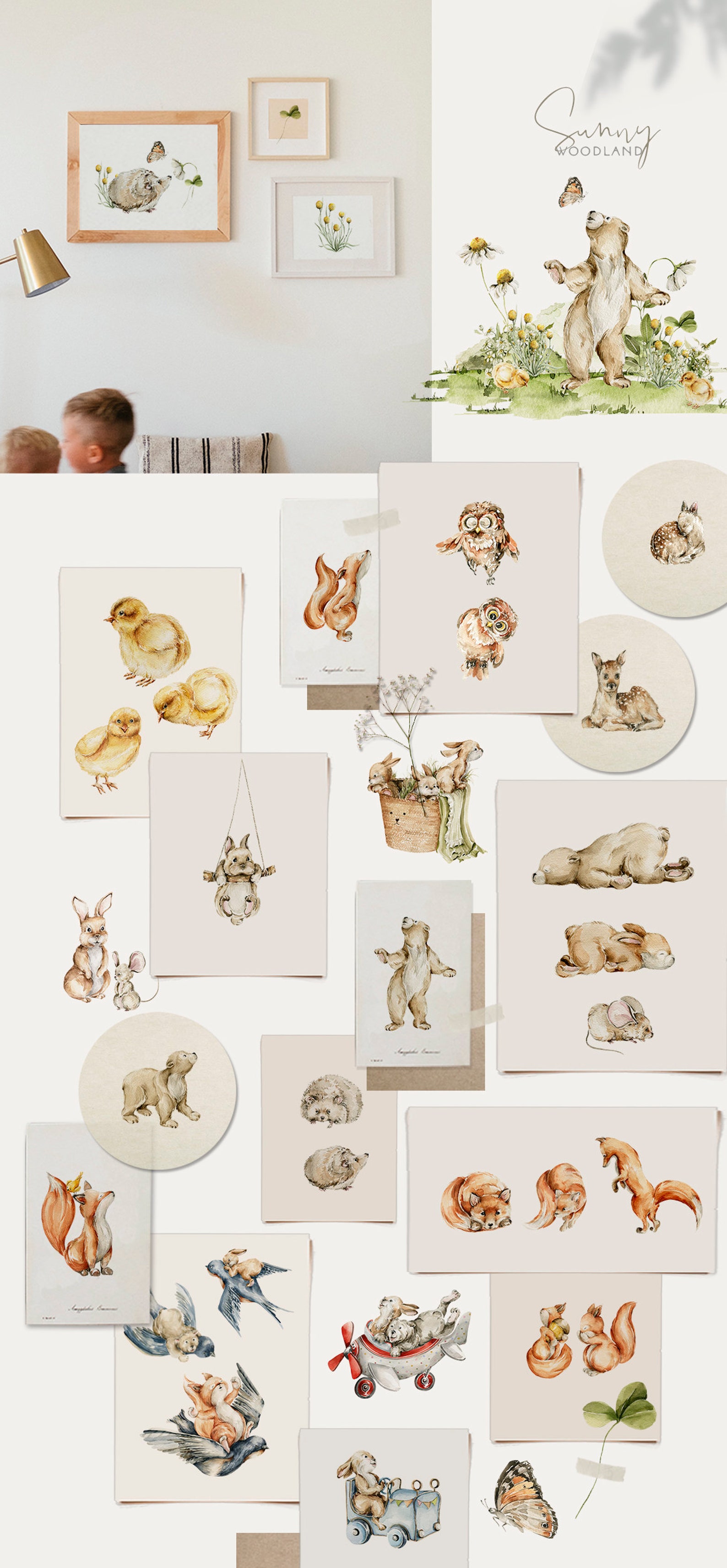 Woodland Animals Clipart Watercolour Bunny Bear Fox Baby Girl Clipart ...