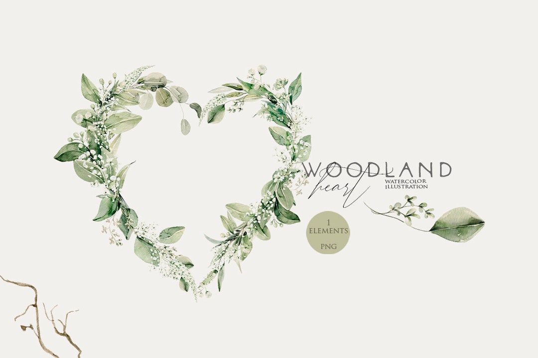 Floral Heart Clipart Watercolor Greenery Floral Wreath Clip Art Field ...
