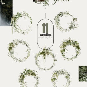 Greenery Wreath Clipart Watercolor Floral Frame Green Leaves ...