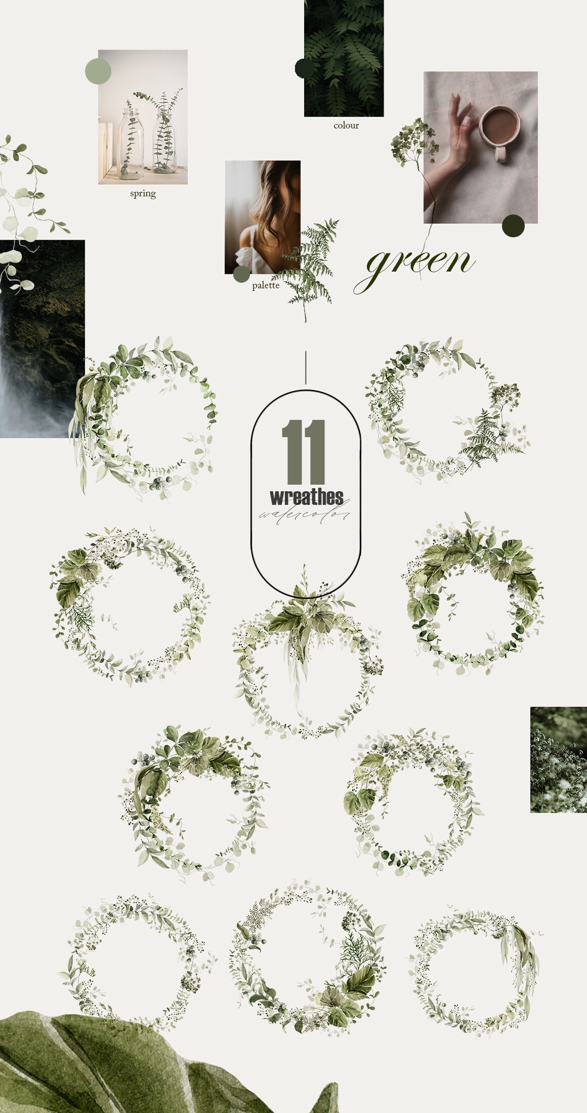 Greenery Wreath Clipart Watercolor Floral Frame Green Leaves ...