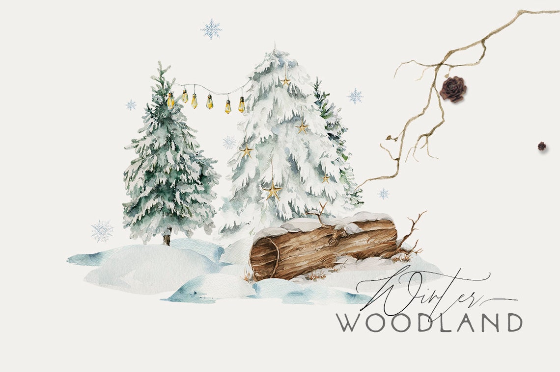 Winter Forest Watercolor Clipart Christmas Pine Trees Clip Art Winter ...