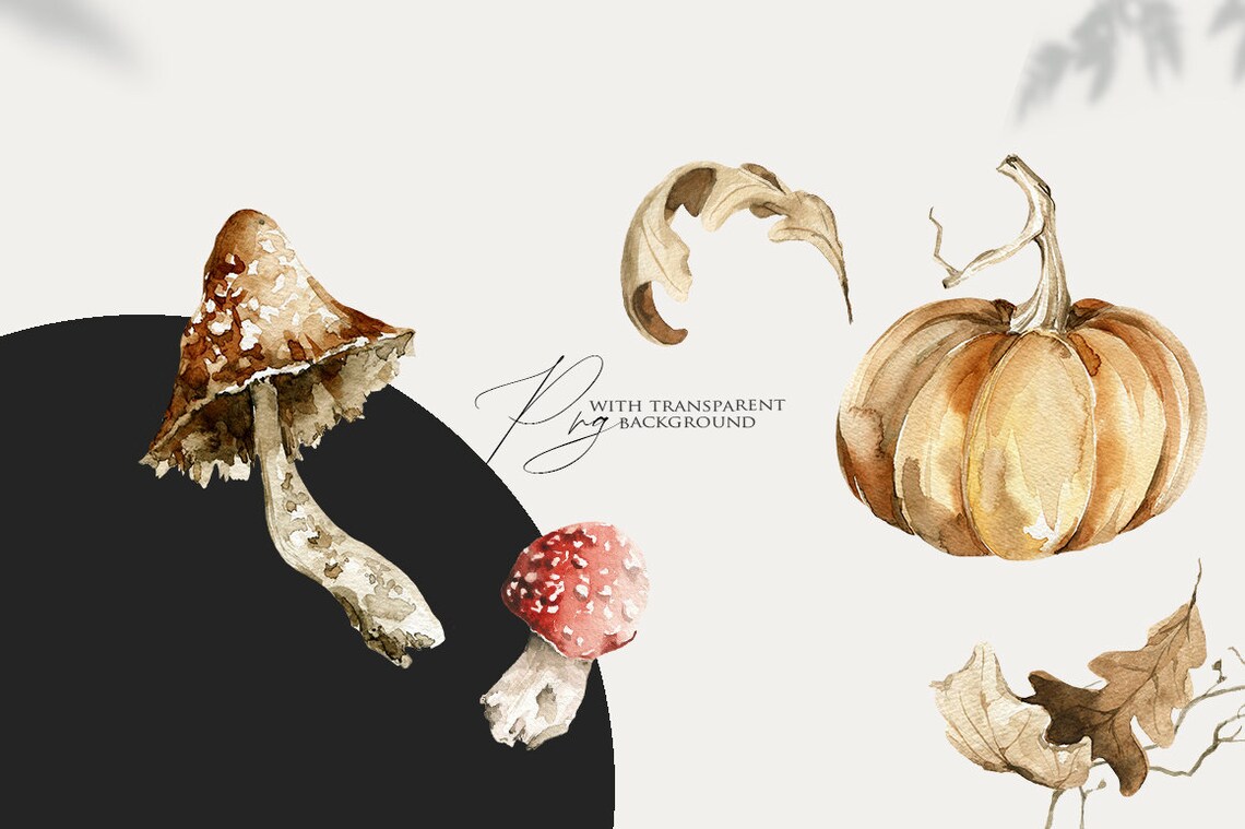 Watercolor Autumn Floral Fall Leaves Clipart Watercolour Pumpkins ...