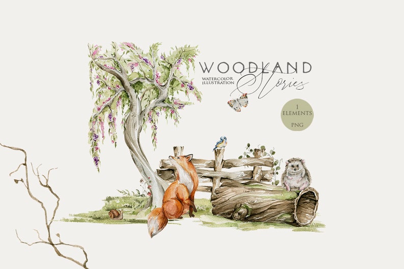 Woodland Animals Clipart Watercolor Fox Forest Animals - Etsy