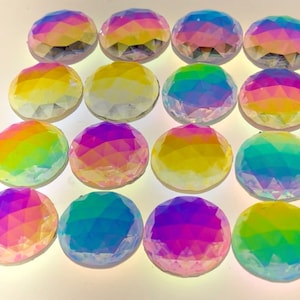 Dichroic Round Faceted Jewel , Holographic Glass , Gem for Stained ...