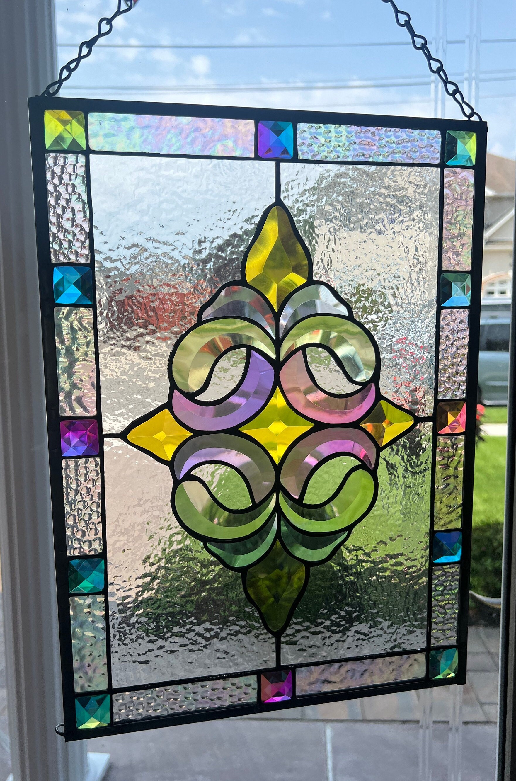 Dichroic Beveled Cluster Stained Glass Window Hanging - Etsy