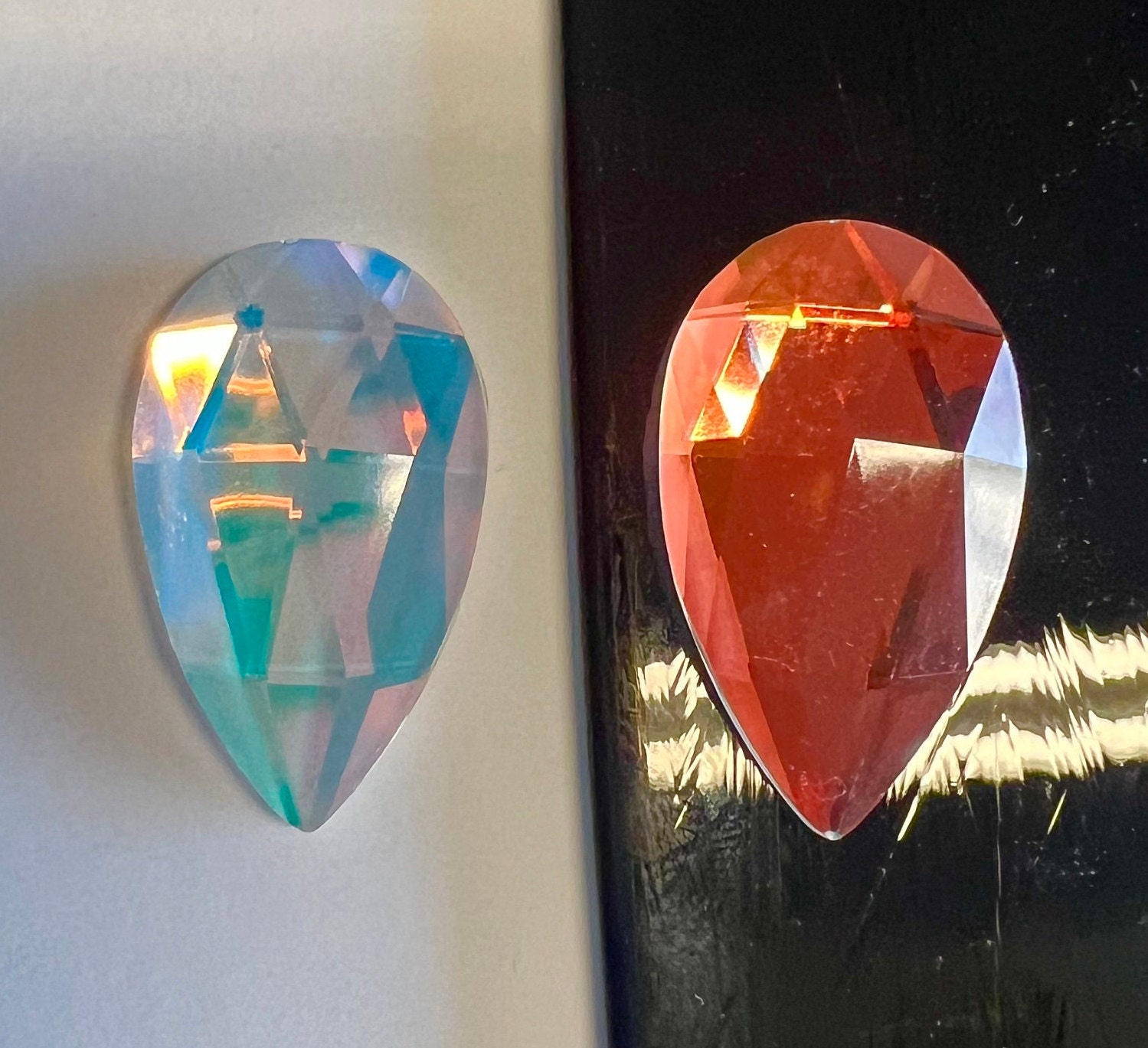 40 X 24mm Teardrop Dichroic German Jewel Rainbow Faceted Stained Glass ...