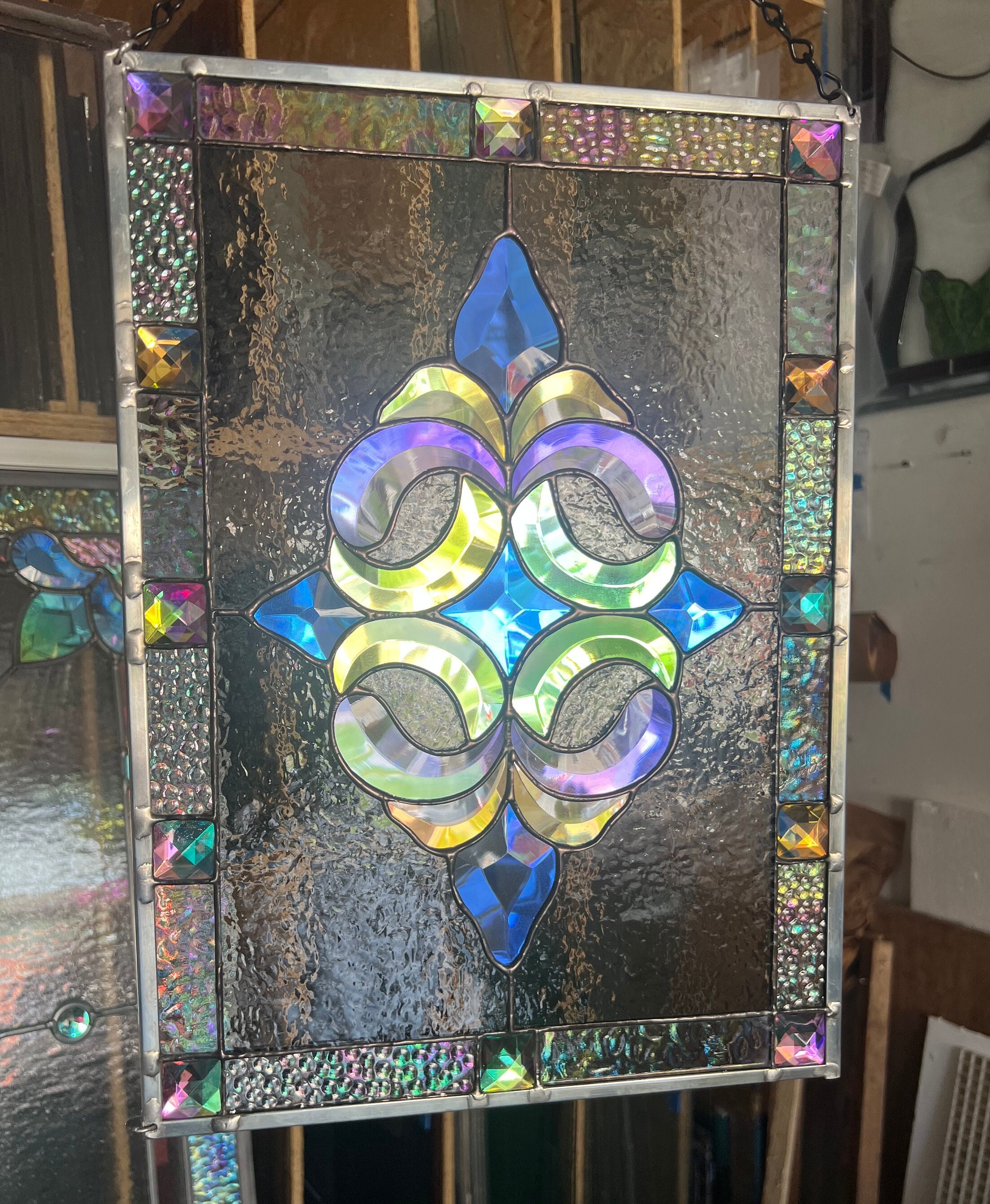 Dichroic Beveled Cluster Stained Glass Window Hanging - Etsy