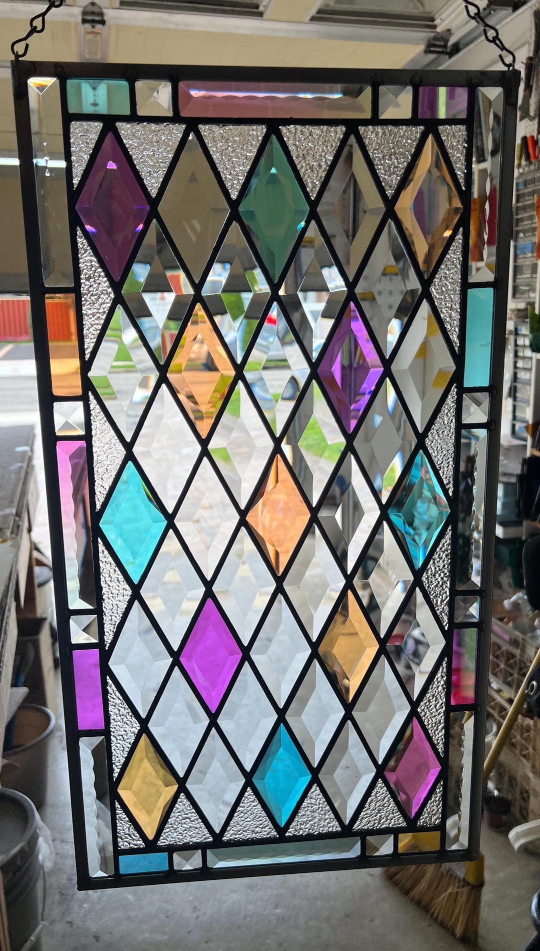 Dichroic Bevel Diamond Stained Glass Window , Leaded Glass Panel ...
