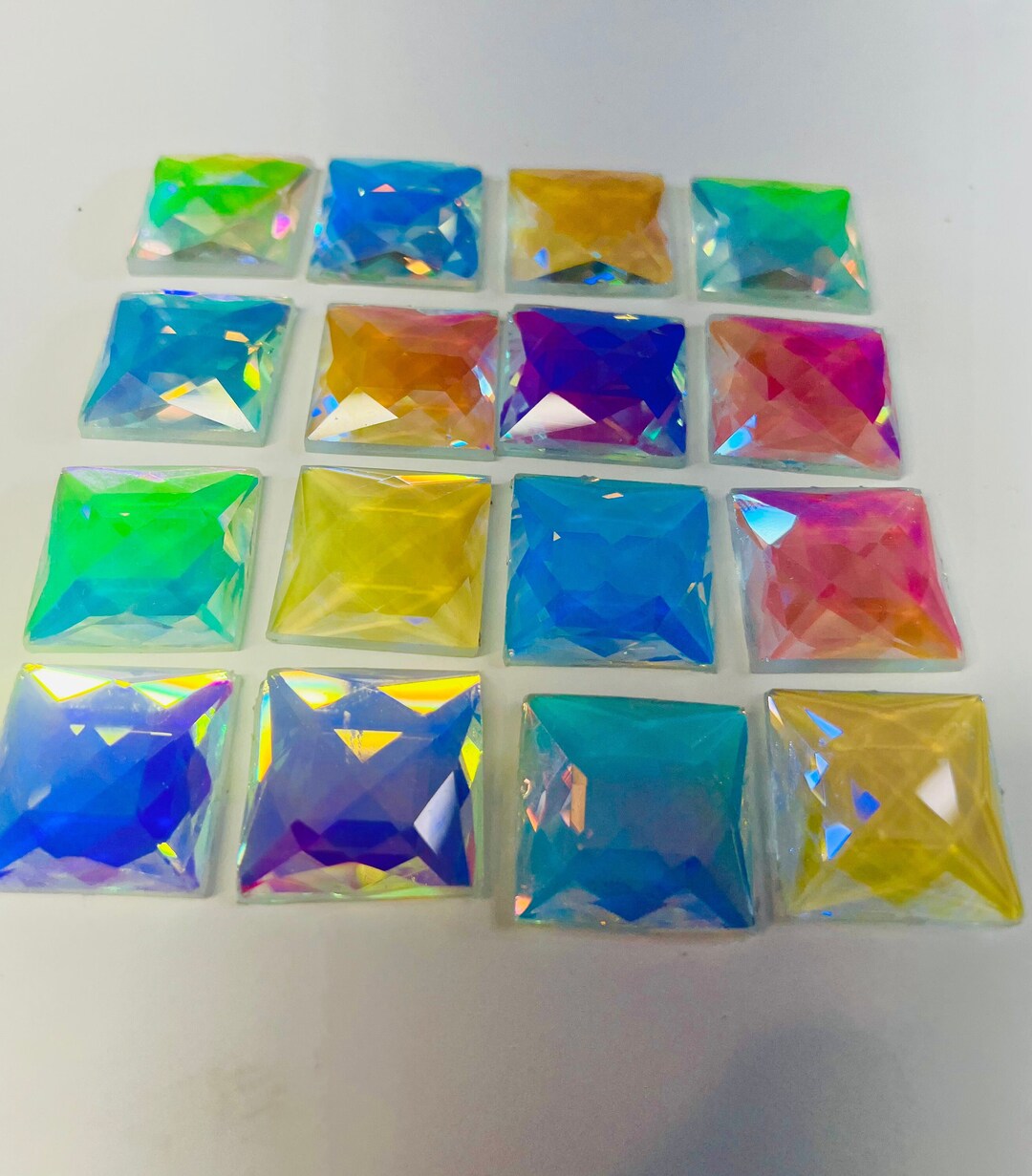 1x 1 Square Dichroic German Faceted Jewel Rainbow Bevel Gem - Etsy