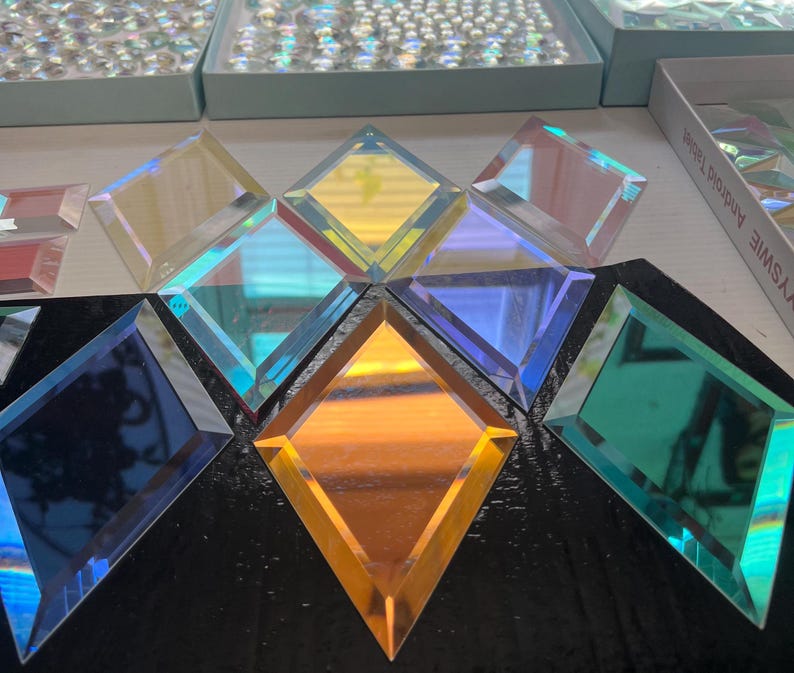 4” X 7” Dichroic Diamond Bevel , Jewel , Colored Glass,rainbow ...