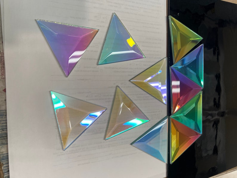 3 Dichroic Triangle Bevel Rainbow Faceted Stained Glass Jewel - Etsy