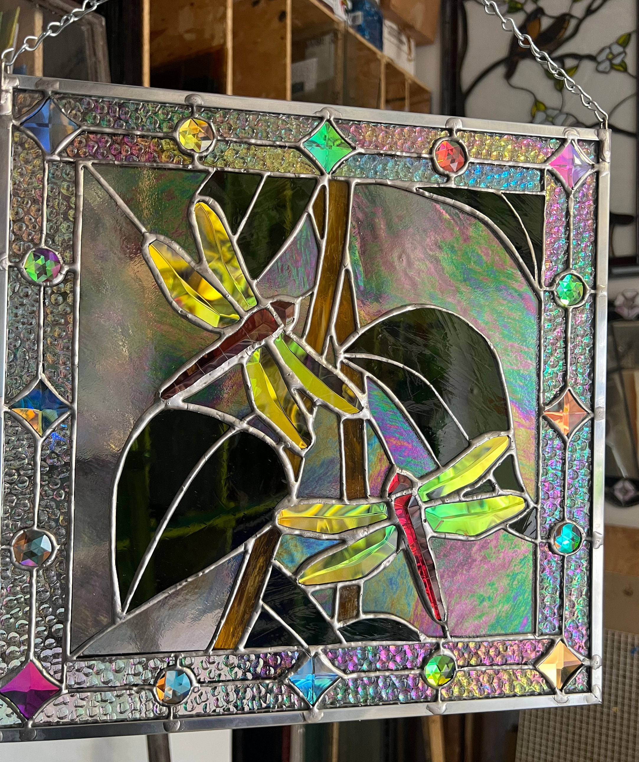 Dichroic Dragonflies Stained Glass Window Bevel Panel Hanging - Etsy