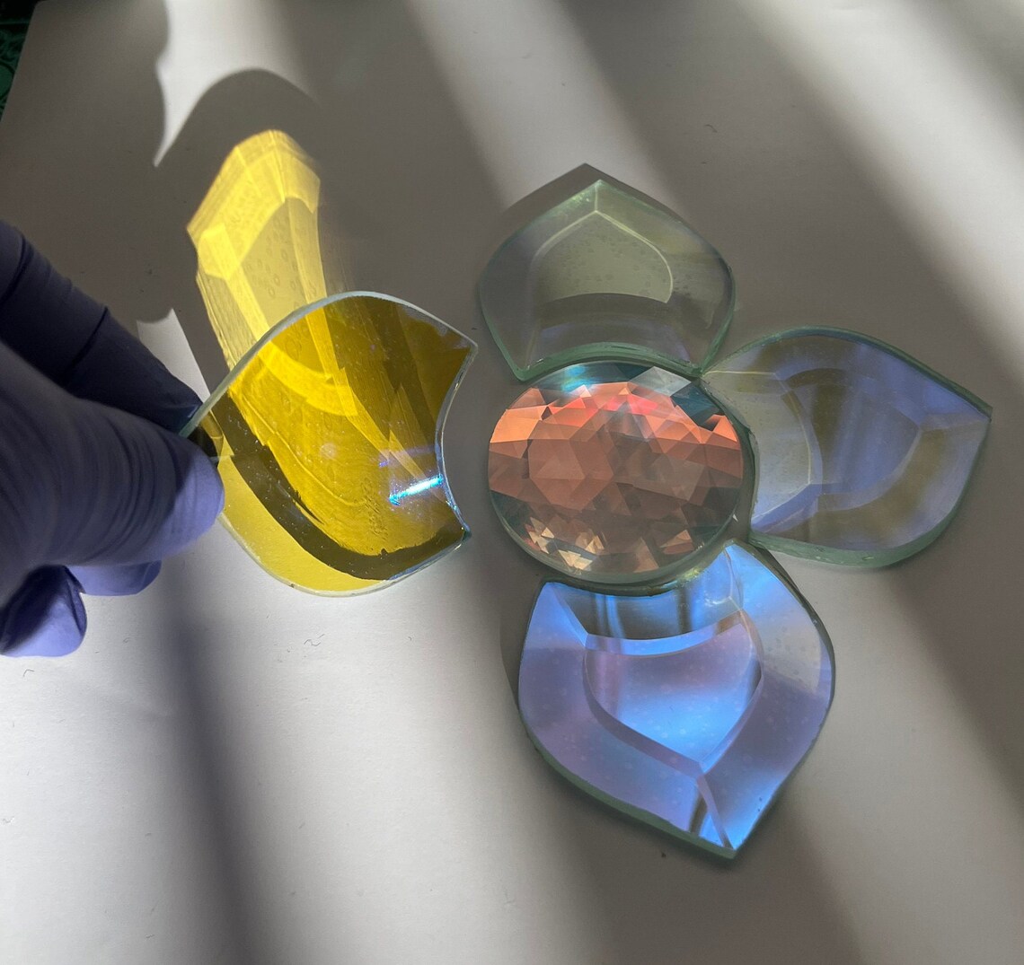 Dichroic Bevel Cluster 6x6 Yellow Blue Faceted Jewel Gem Stained Glass ...