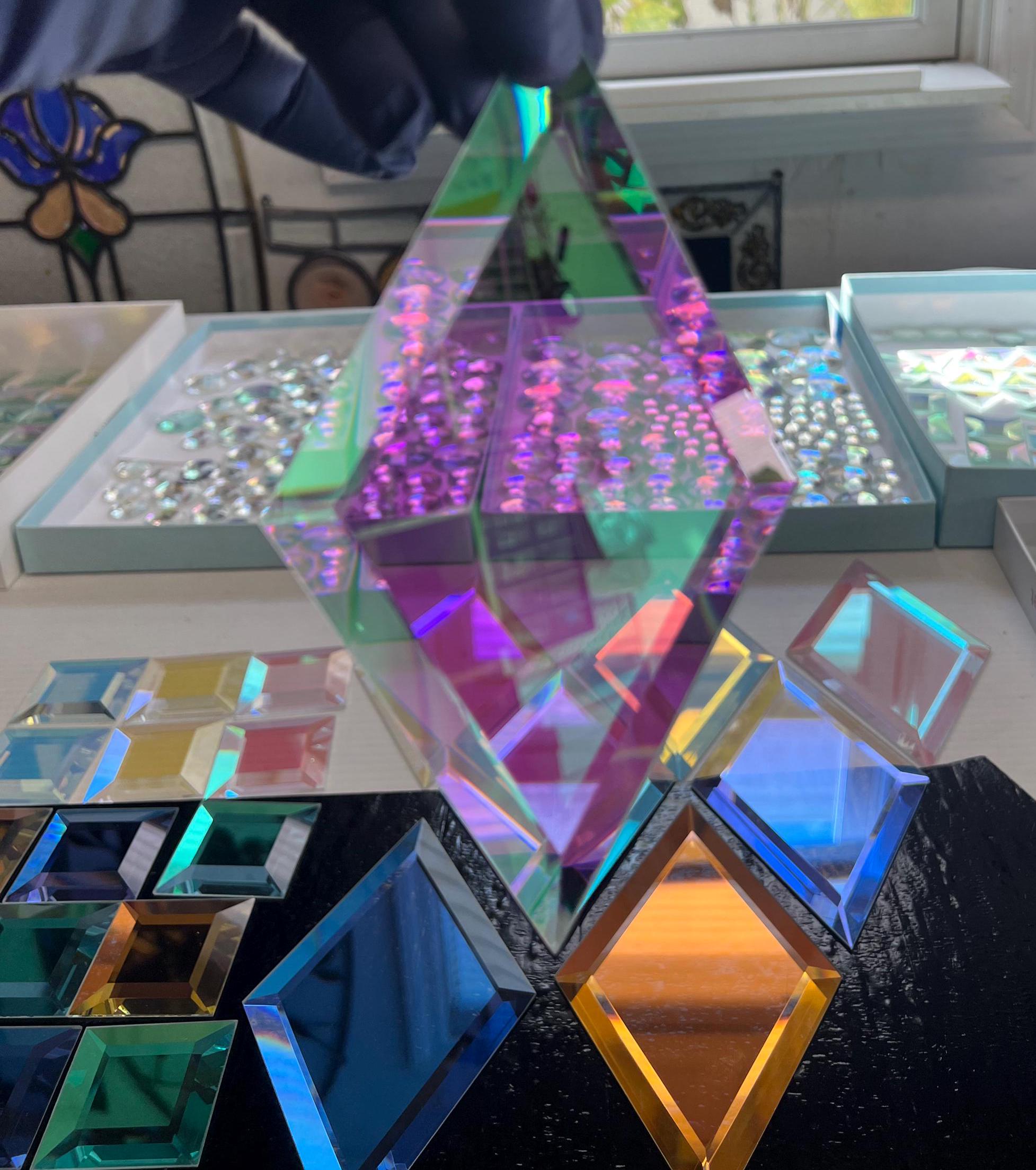 4” X 7” Dichroic Diamond Bevel , Jewel , Colored Glass,rainbow ...