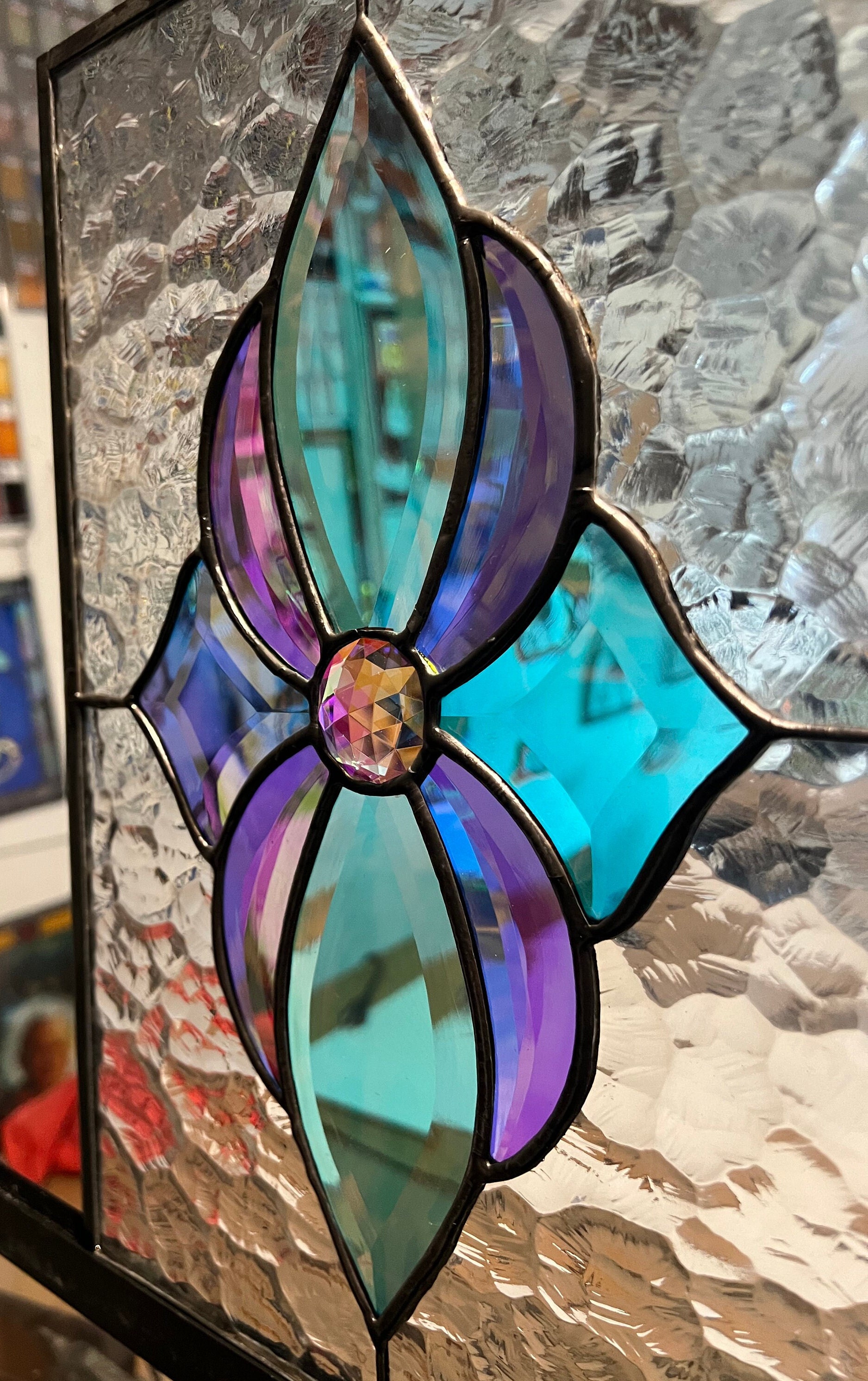 Dichroic Bevel Stained Glass Panel Rainbow Hanging Suncatcher Cabinet ...