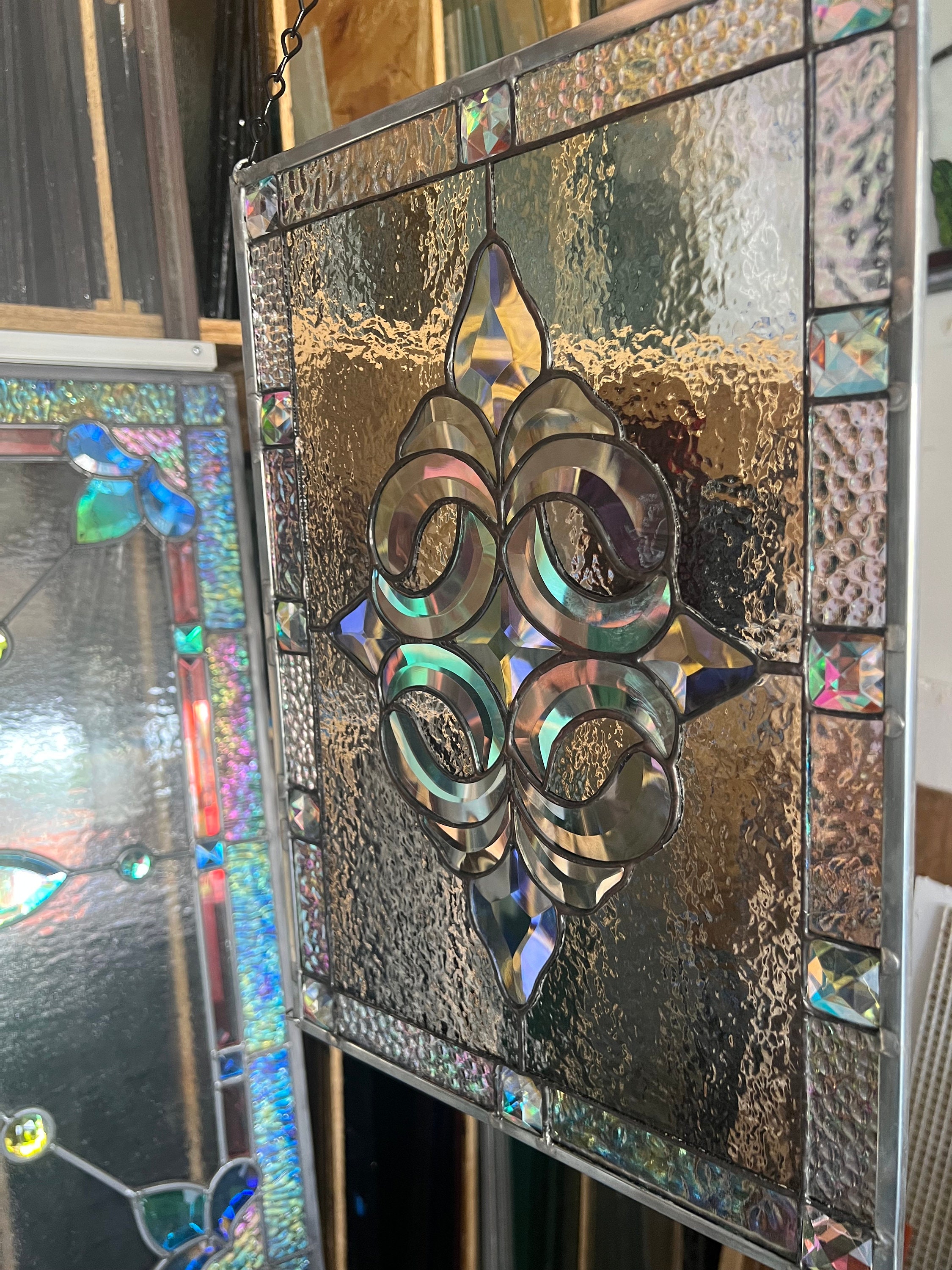 Dichroic Beveled Cluster Stained Glass Window Hanging - Etsy