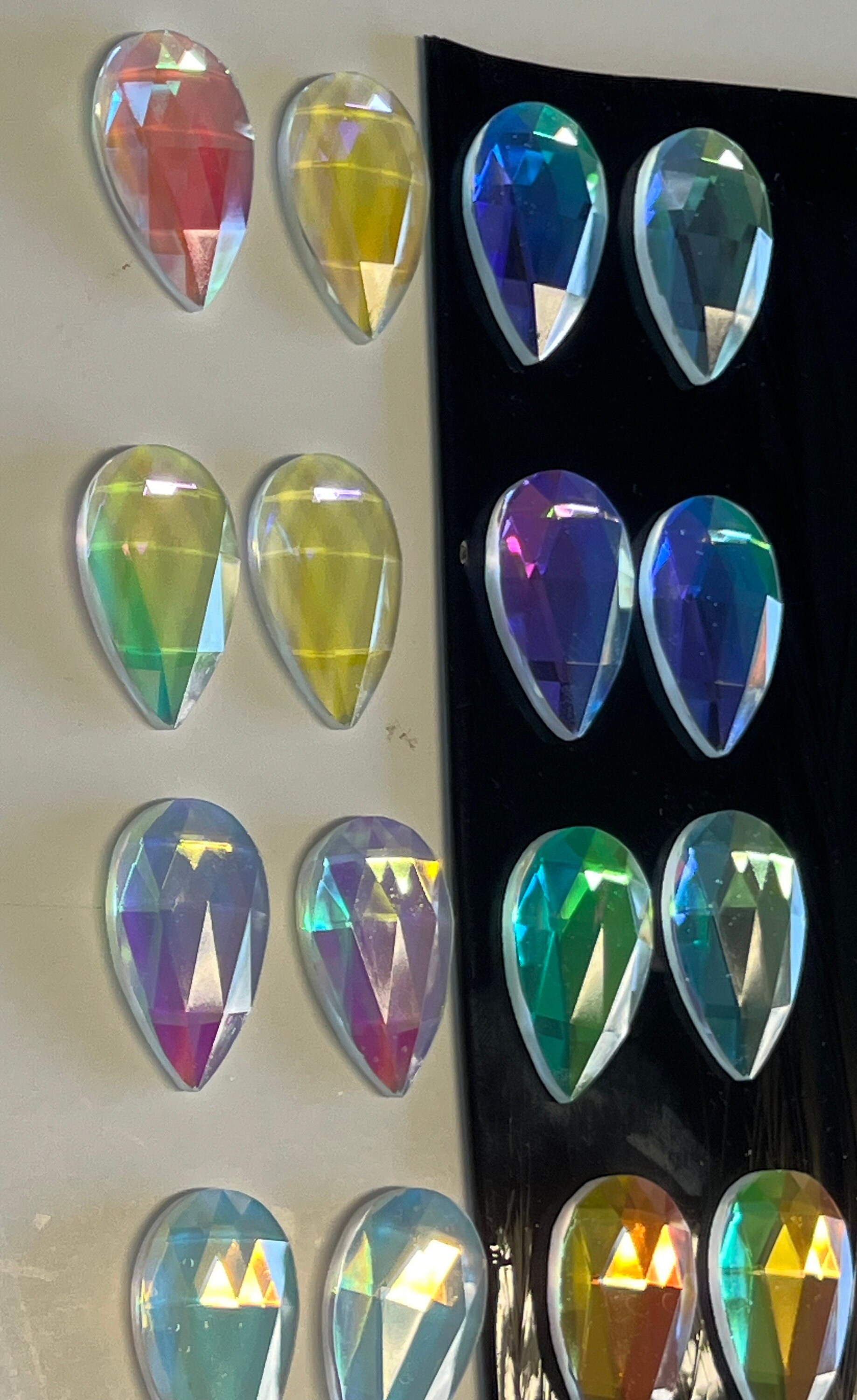 40 X 24mm Teardrop Dichroic German Jewel Rainbow Faceted Stained Glass ...