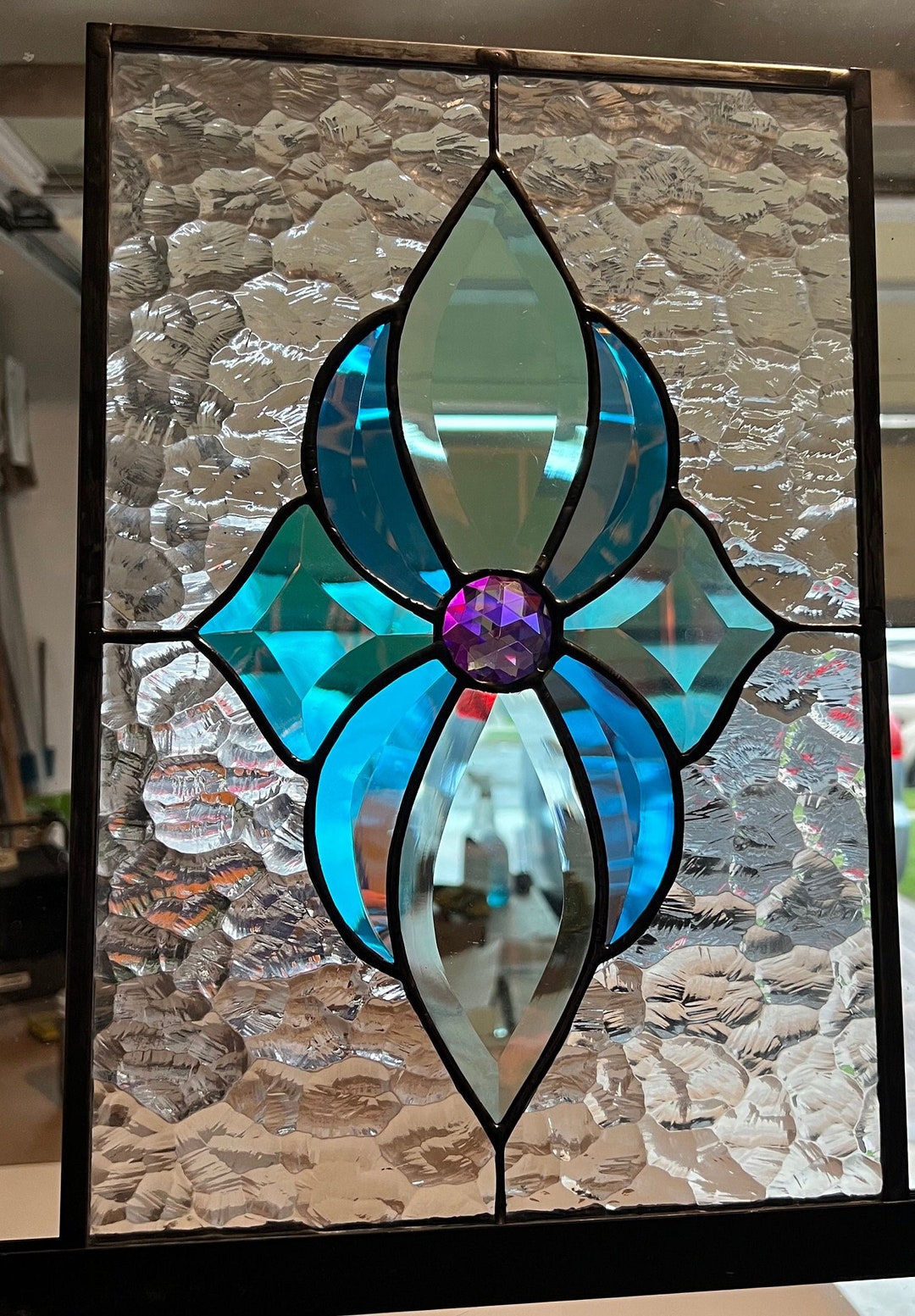 Dichroic Bevel Stained Glass Panel Rainbow Hanging Suncatcher Cabinet ...