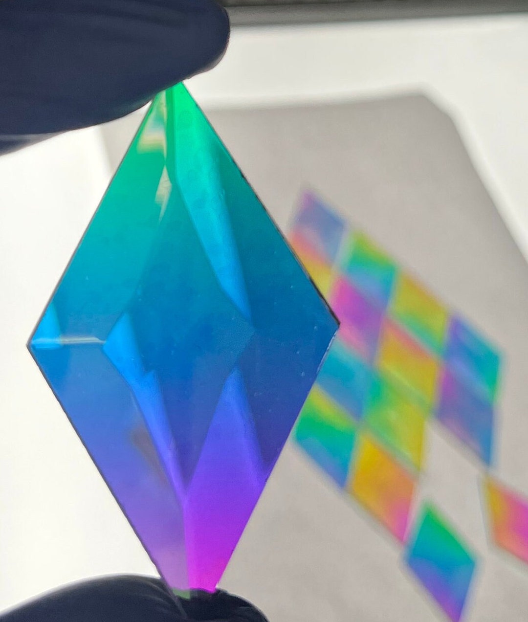 Dichroic Diamond Stained Glass Bevel: Rainbow Jewel Gem (1-3/4”x 3”) - Etsy