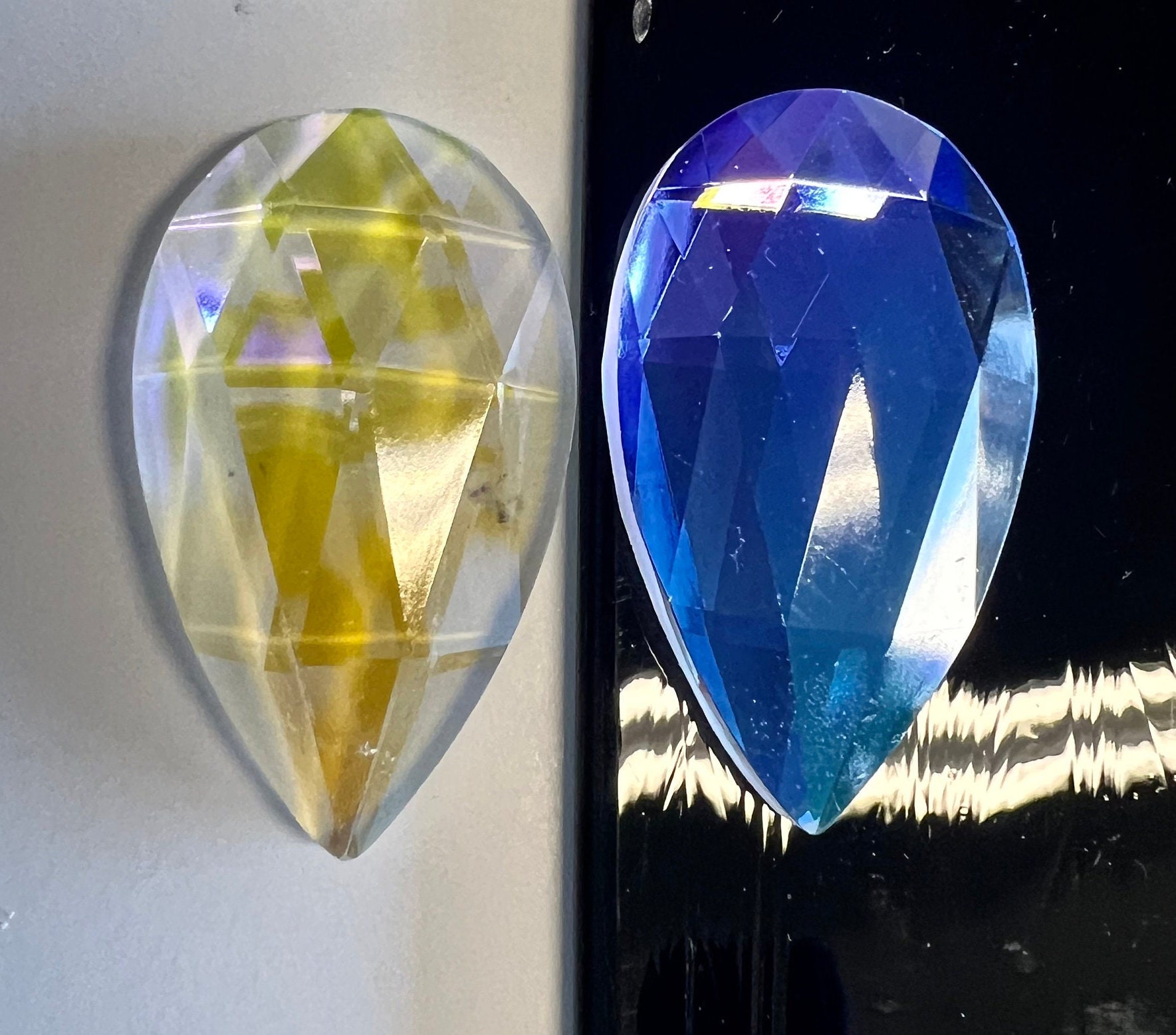 40 X 24mm Teardrop Dichroic German Jewel Rainbow Faceted Stained Glass ...