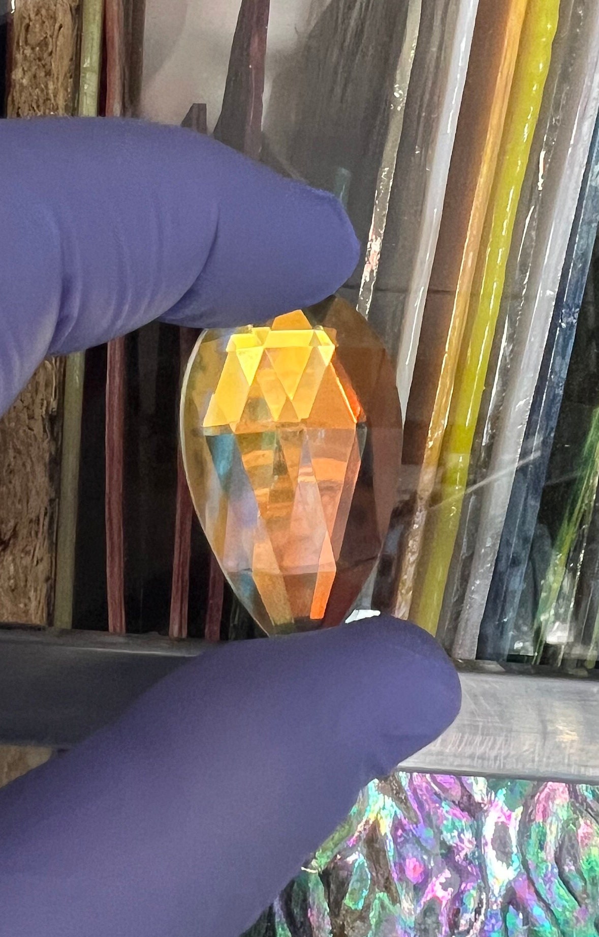 40 X 24mm Teardrop Dichroic German Jewel Rainbow Faceted Stained Glass ...